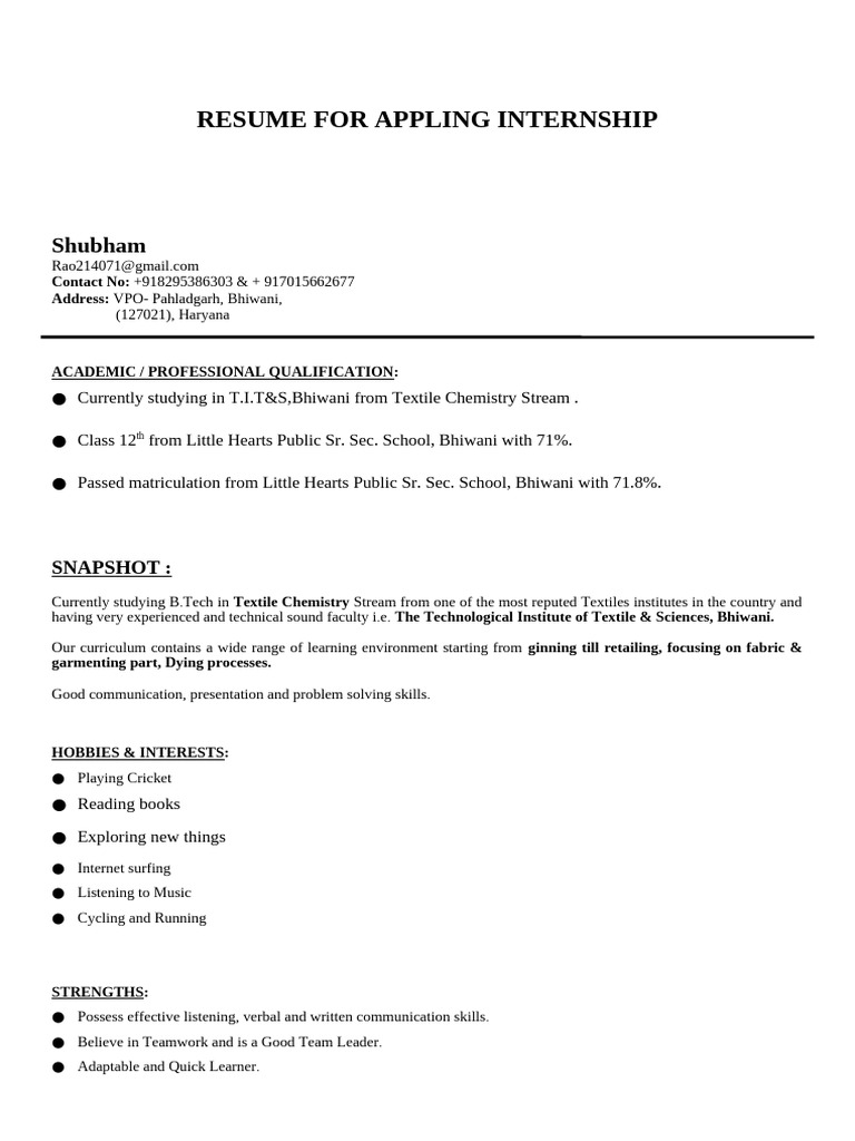 Shubham Resume@123 | PDF