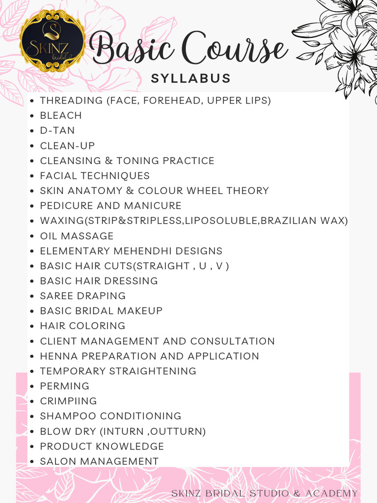 Skinz Academy Course Syllabus | PDF | Hair | Cosmetics
