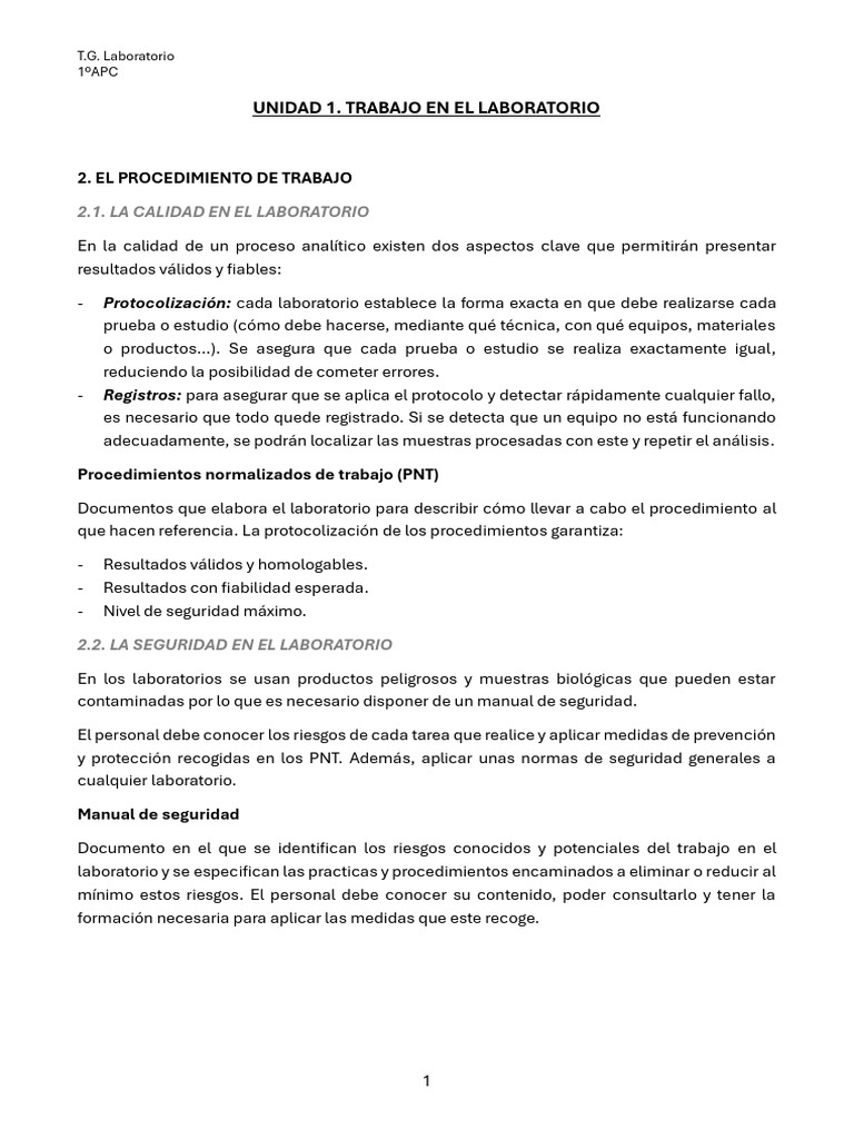 Resumen Tema 1 TGL | PDF | Laboratorios | Esterilización (Microbiología)