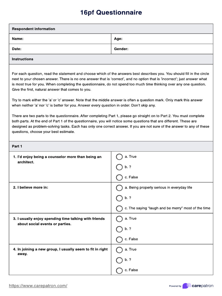 16pf-questionnaire | PDF | Questionnaire | Thought