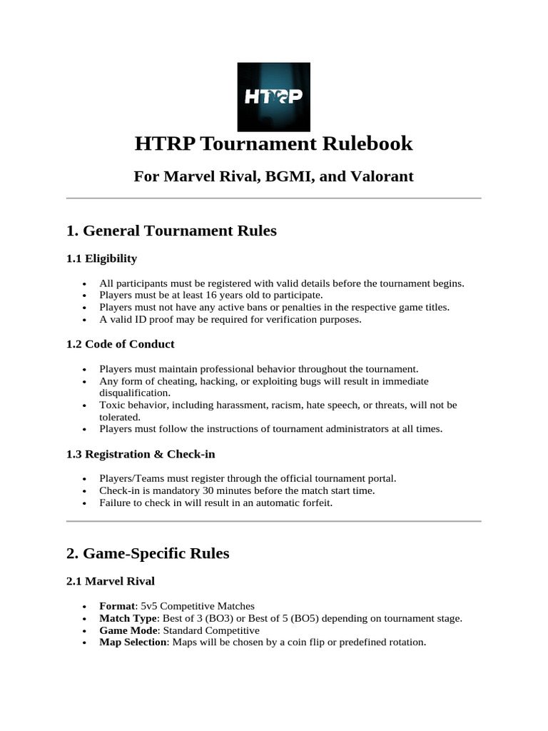 HTRP Tournament Rules Overview | PDF