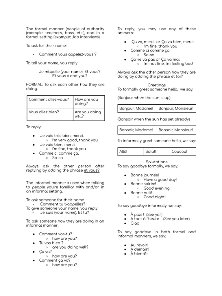 French Formal and Informal Greetings Guide | PDF | Lexicology