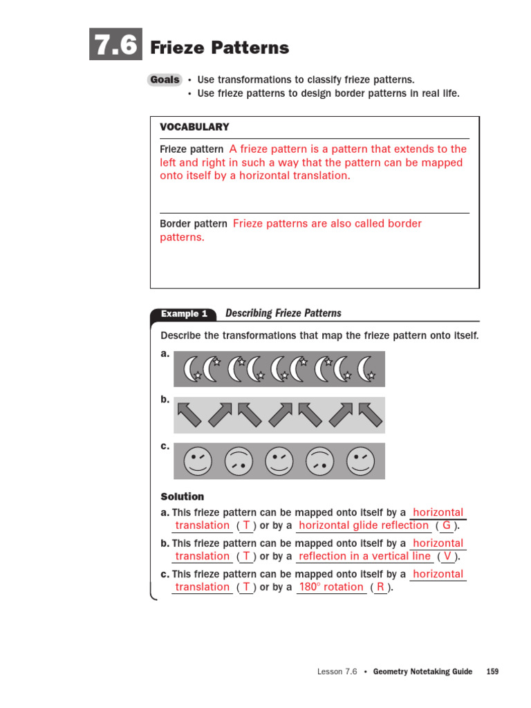 7.6 Notes Answers Frieze Patterns | PDF | Symmetry | Group Theory