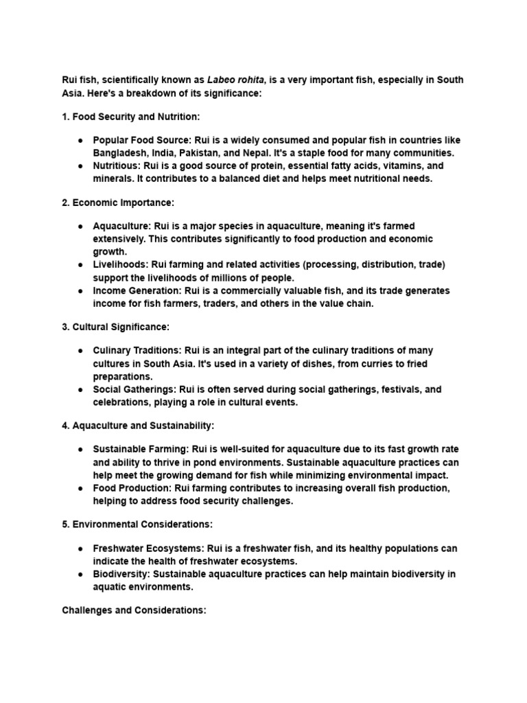 Important of Rui Fish | PDF | Aquaculture | Sustainability