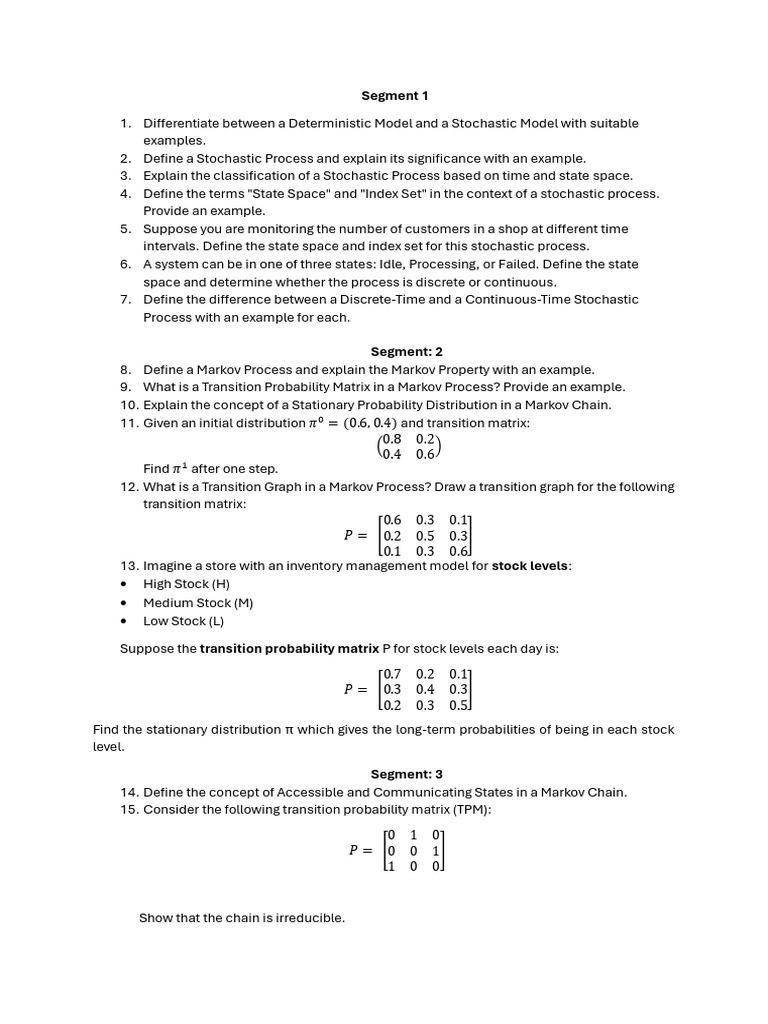 Stochastic Important Qs Seg1 To 5 | PDF | Markov Chain | Stochastic Process