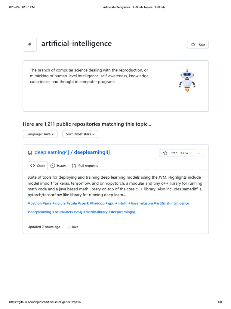 Artificial-Intelligence GitHub Topics GitHub - 103515 | PDF | Computer Programming | Computing