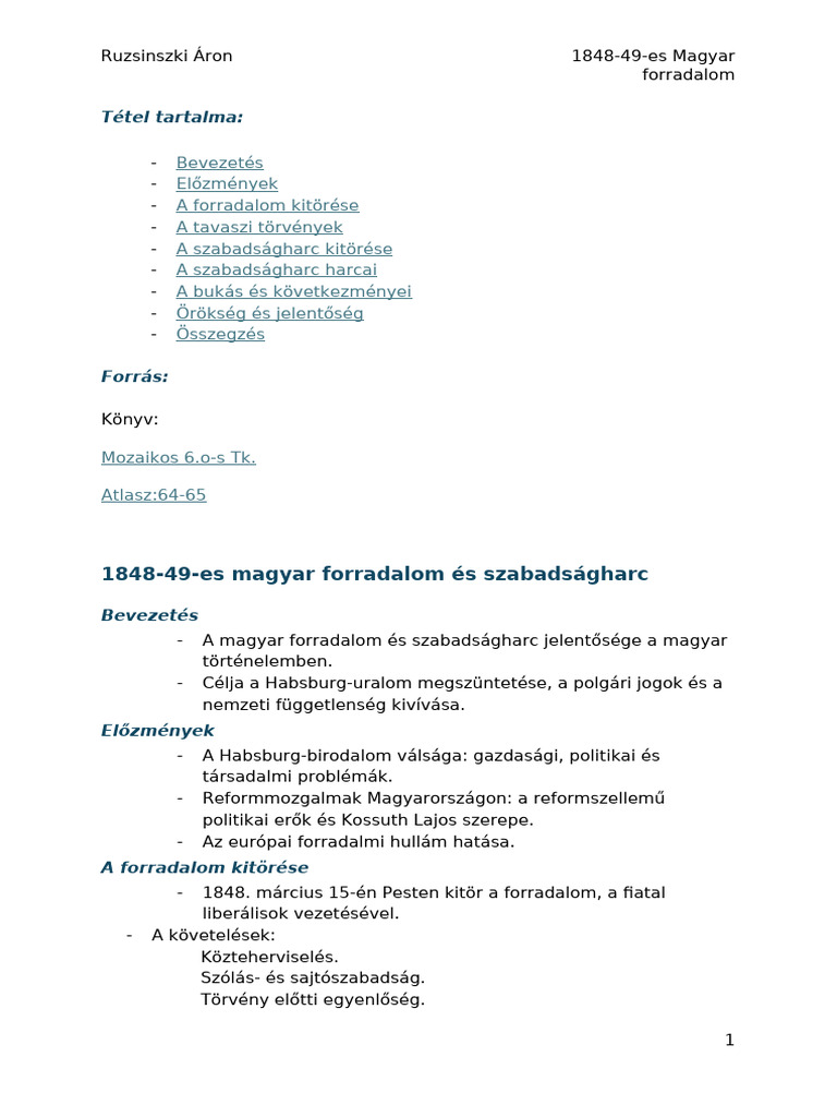 Az 1848-49-Es Magyar Szabadságharc | PDF