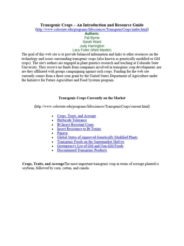 Transgenic Crops | PDF | Genetically Modified Crops | Genetically ...