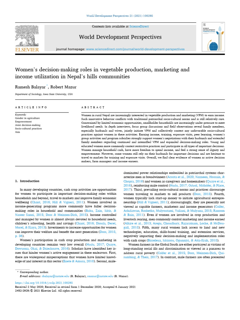 Balayar_and_Mazur_Womens_Decision-Making_Roles | PDF | Agriculture | Smallholding