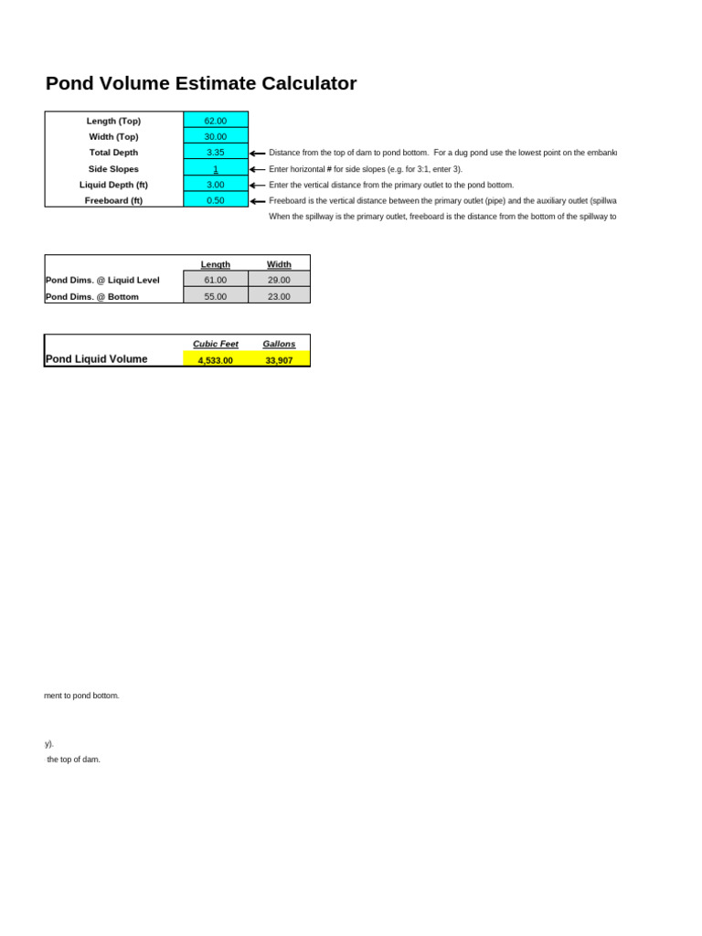 Pond Volume Estimate Calculator | PDF
