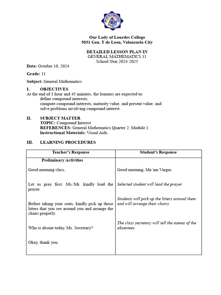 General Math Lesson Plan: Compound Interest | PDF | Interest | Compound ...