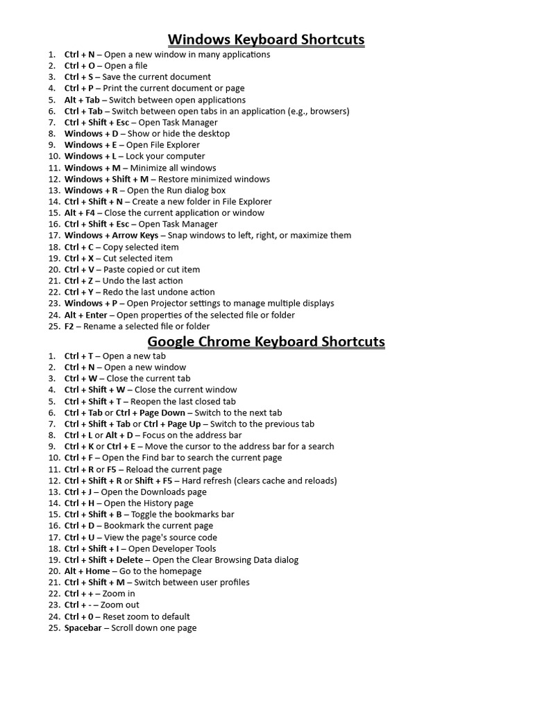 Essential Windows & Chrome Shortcuts | PDF | Window (Computing ...