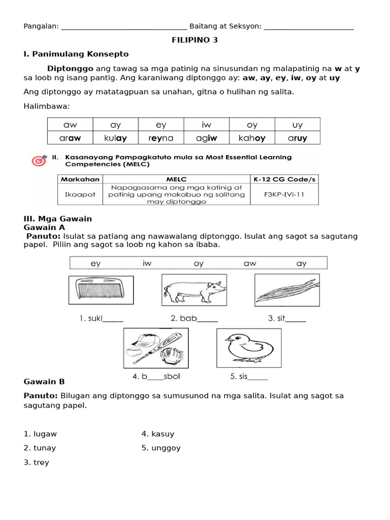 FILIPINO 3 - Diptonggo | PDF