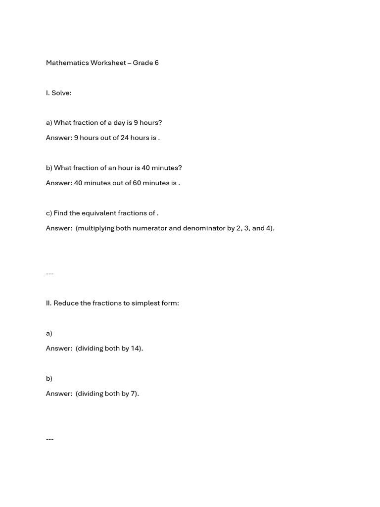 Grade 6 Math Practice Worksheet | PDF | Division (Mathematics) | Numbers