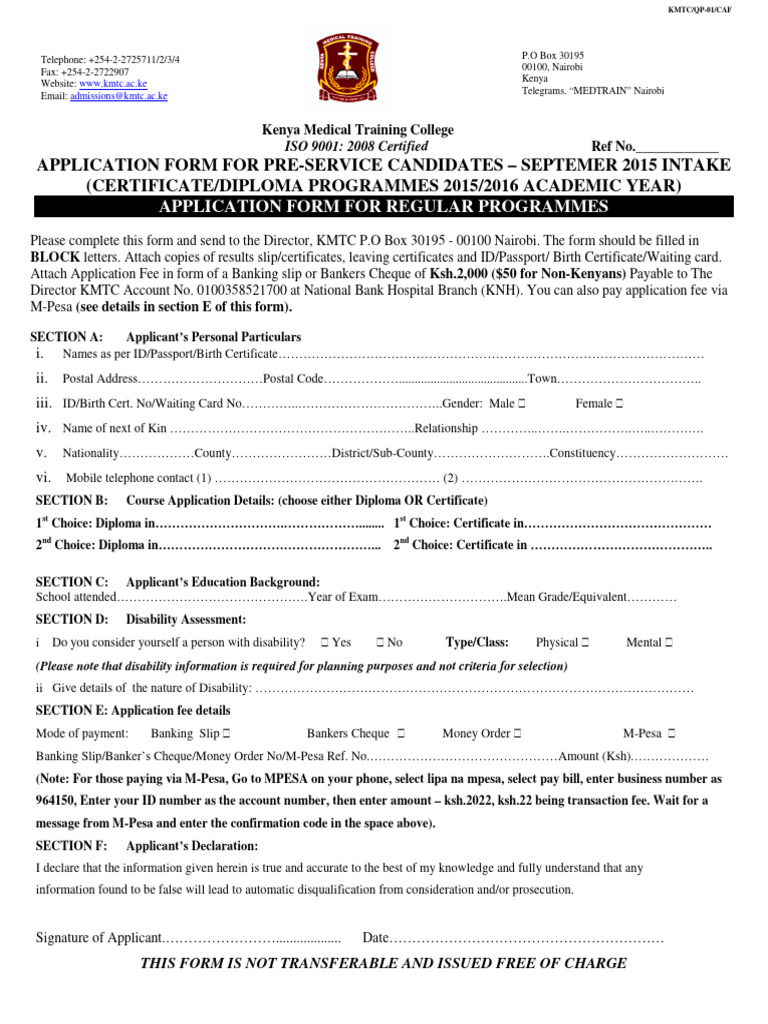 Application Form For Pre-Service Self Sponsored Programs 2015-2016 ...