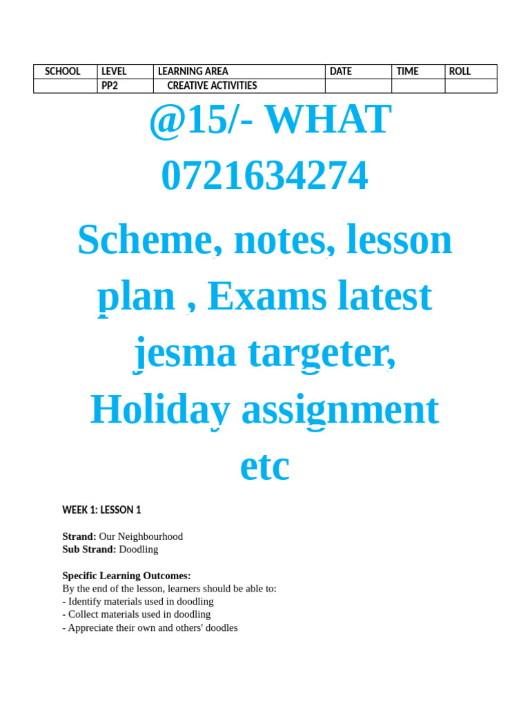 PP2 Rationalized Creative Activities Lesson Plans Term 1 | PDF ...