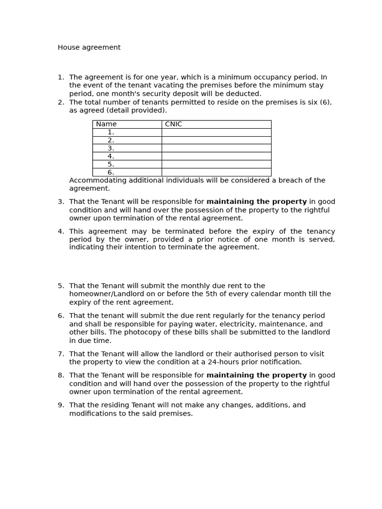 House Agreement Contract Terms | PDF | Leasehold Estate | Lease