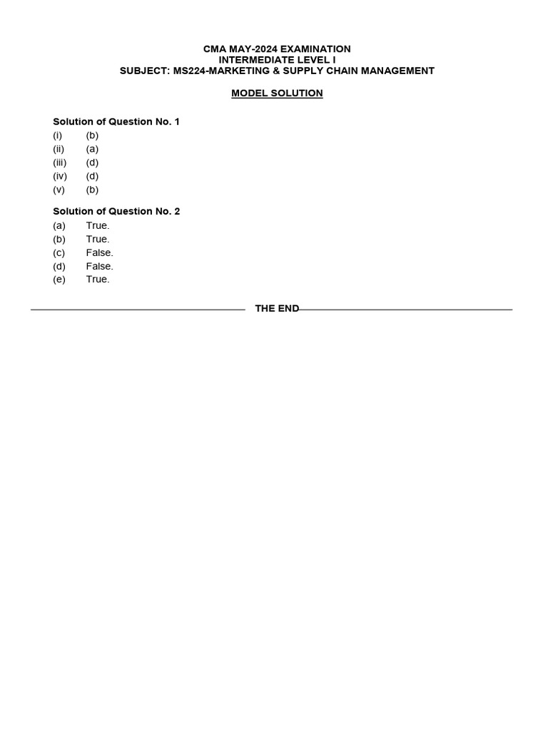 Ms224. MSM (Il-I) Solution Cma May-2024 Exam. | PDF