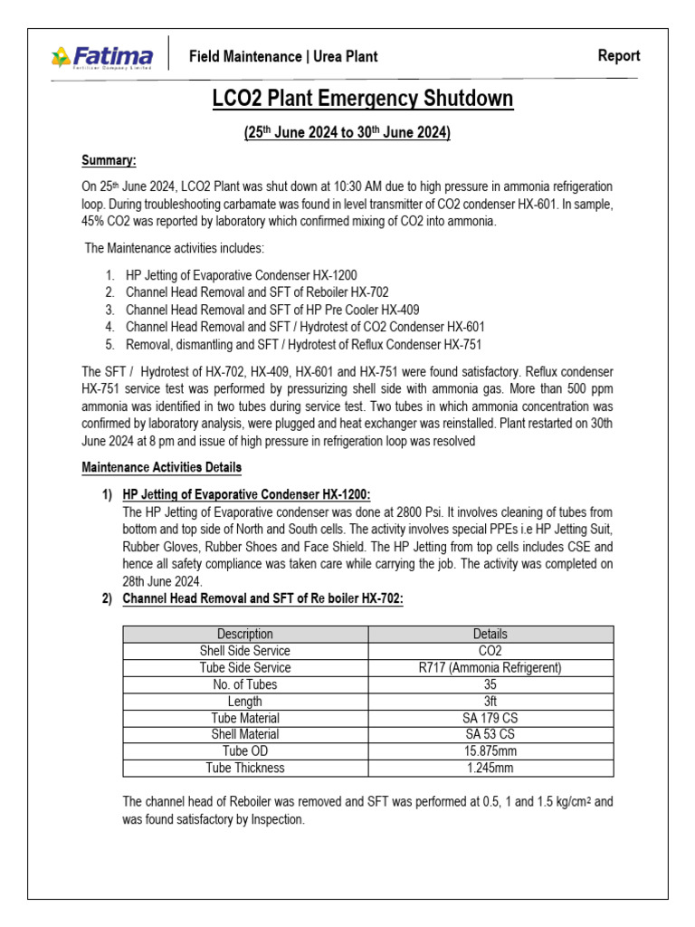 LCO2 Shutdown Report 2024 | PDF | Process Engineering | Engineering Thermodynamics