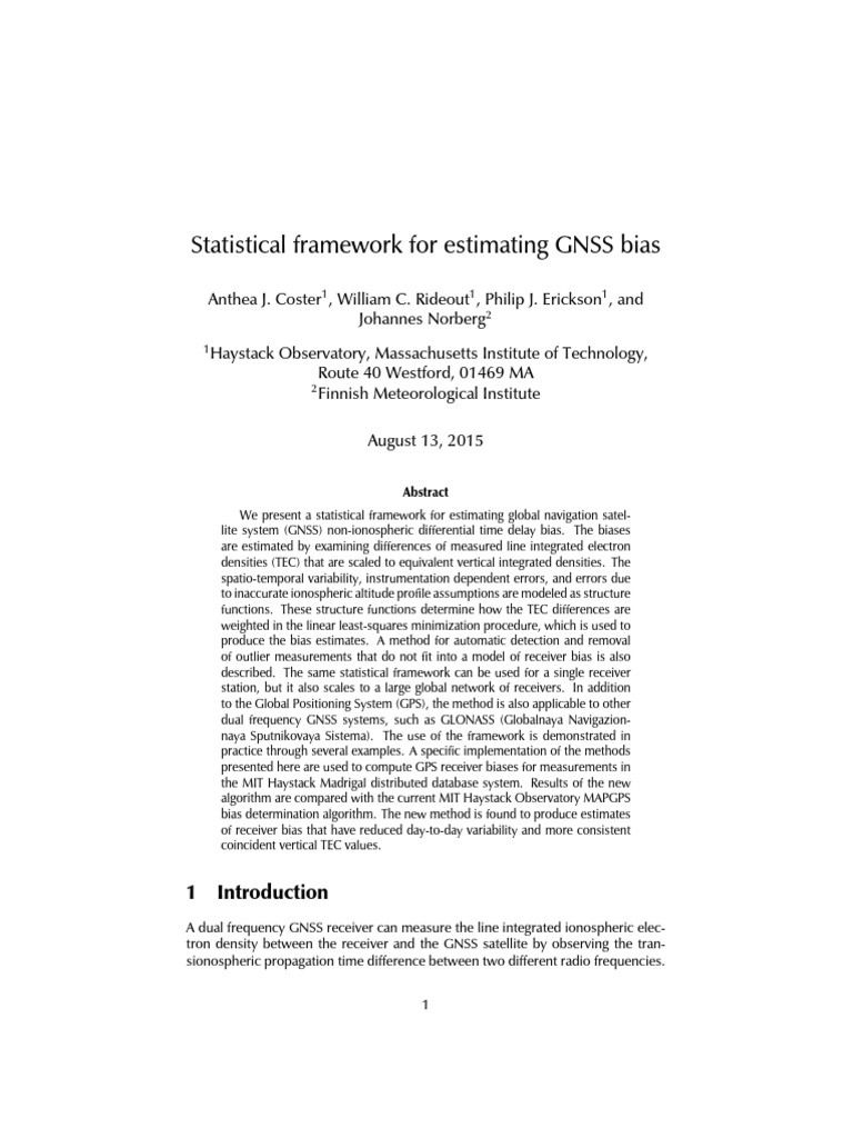 GNSS Bias Estimation Framework | PDF | Errors And Residuals | Ionosphere