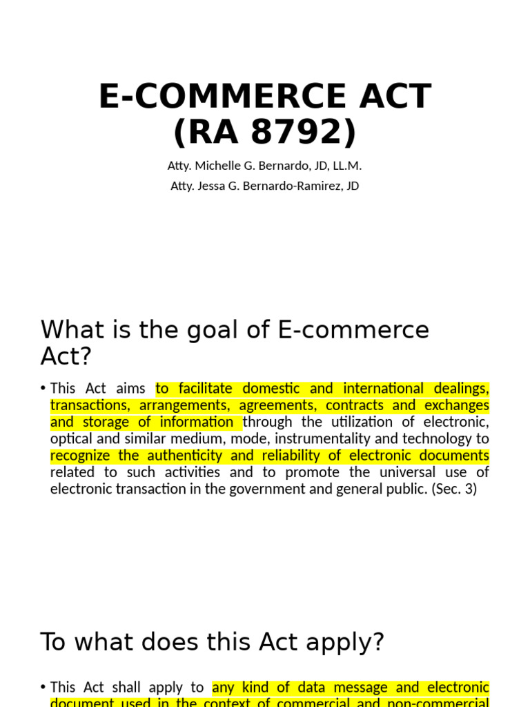 e Commerce Act Ra 8792 | PDF | Information | Evidence (Law)