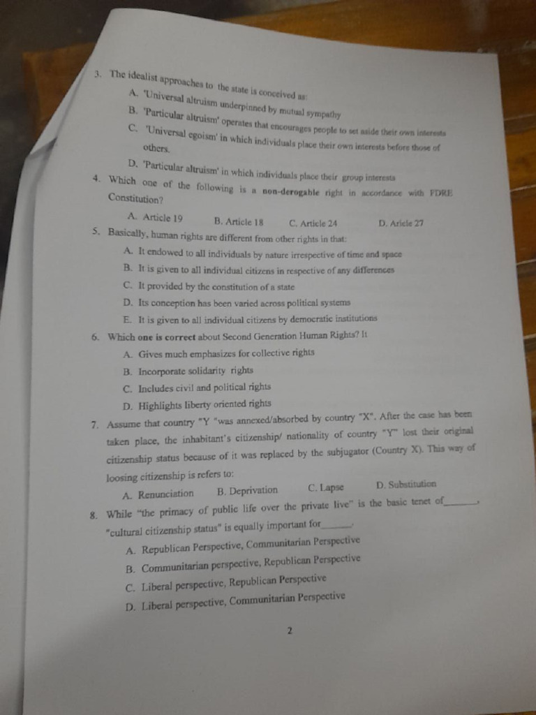 Civics Final Exam 10 (BDU) | PDF