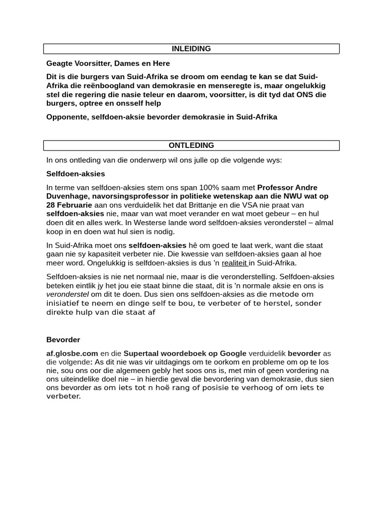 Juhann Debat Toespraak - 2024 (Edit) | PDF