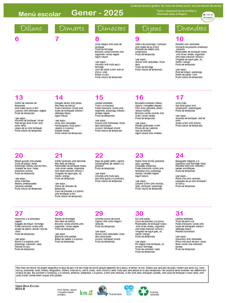 Menu Colegio Sebas | PDF