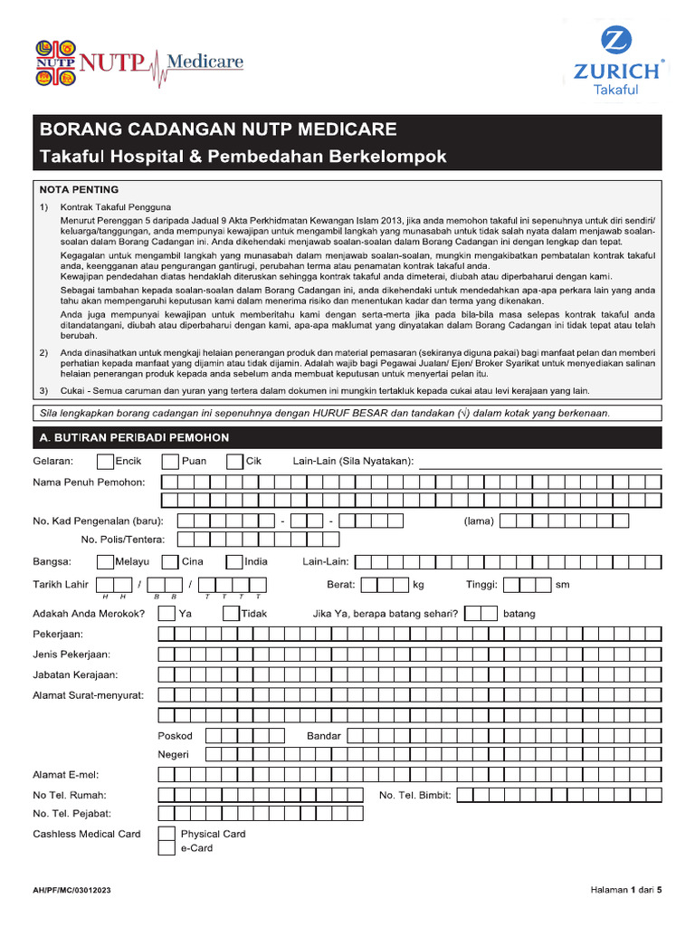 NUTP Zurich Borang Permohonan | PDF