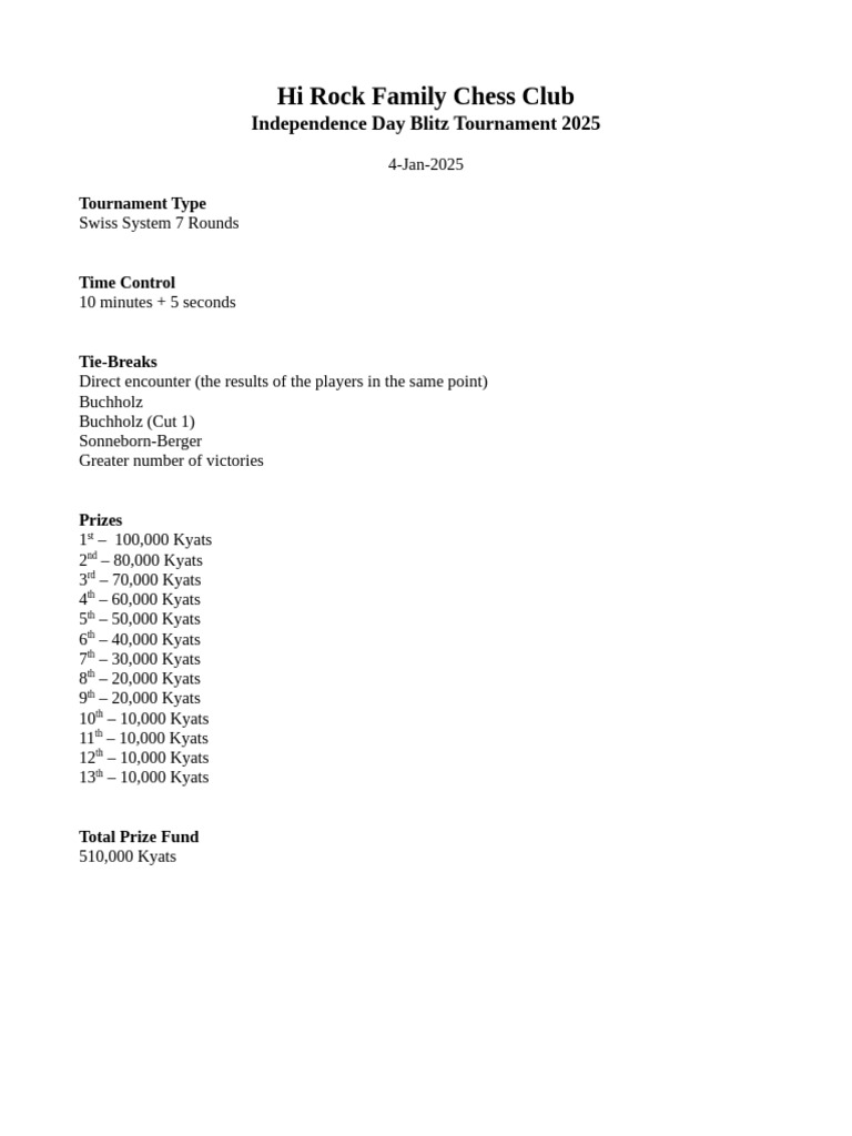 Independence Day Chess Tournament 2025 | PDF