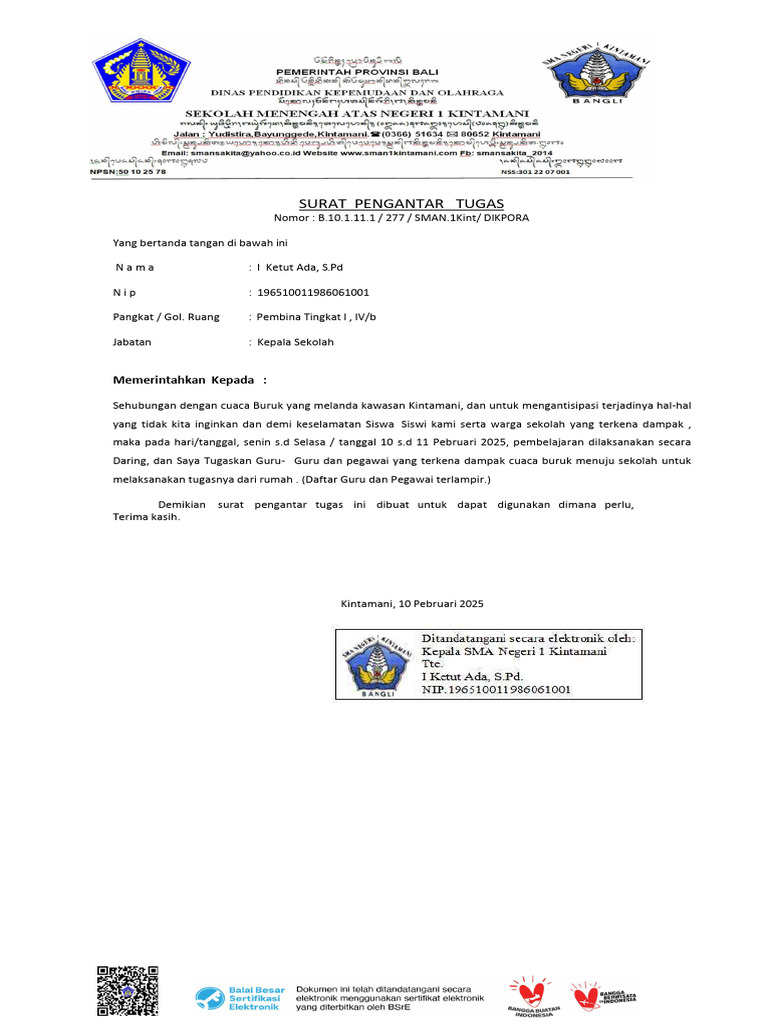 Surat Tugas Guru & Pegawai Kolektif Revisi | PDF