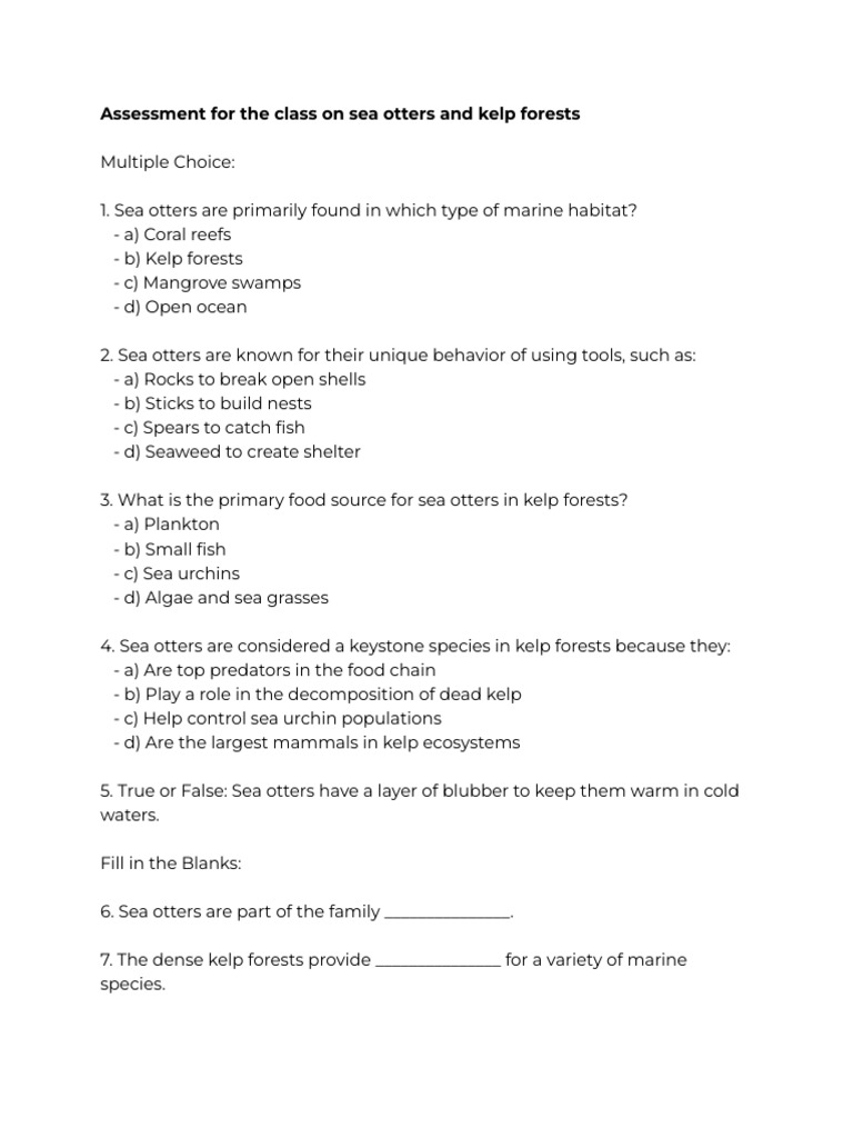 Assessment_Sea otters and kelp forests | PDF | Sea | Habitat