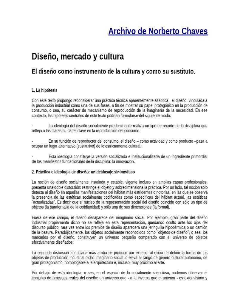 Norberto Chaves. Diseño, Mercado y Cultura | PDF | Diseño | Innovación