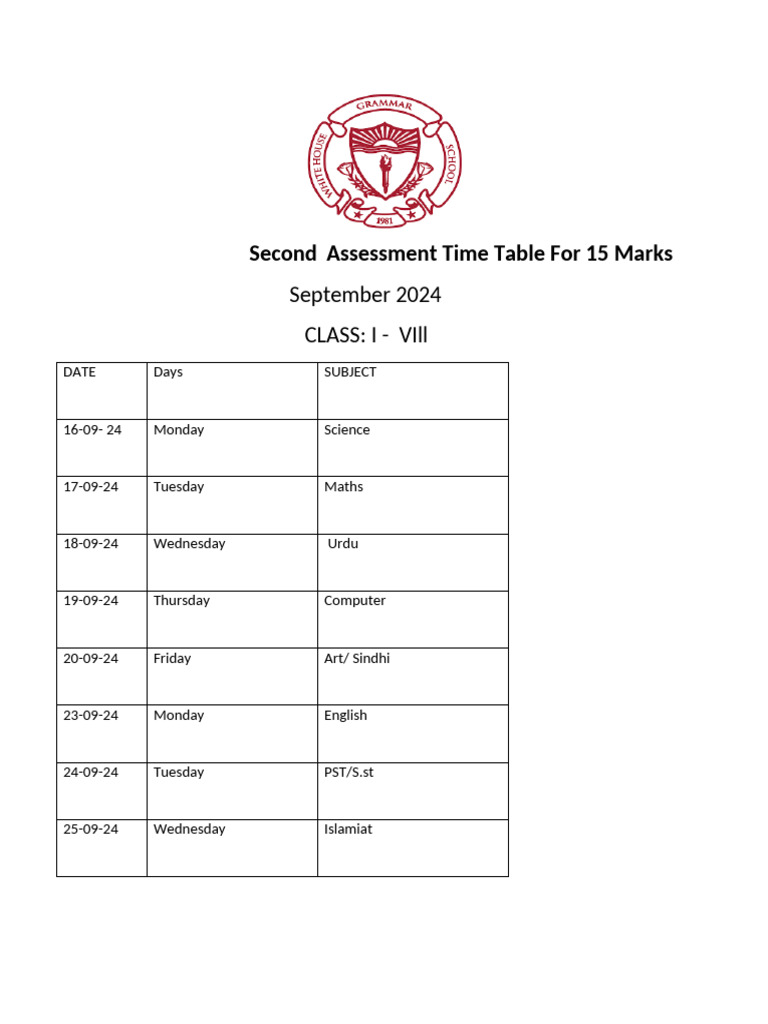 Time Table Grade 1 - 8 NEW | PDF