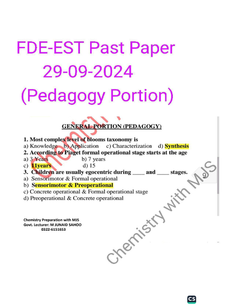 FDE EST Past Papers with Answers | PDF