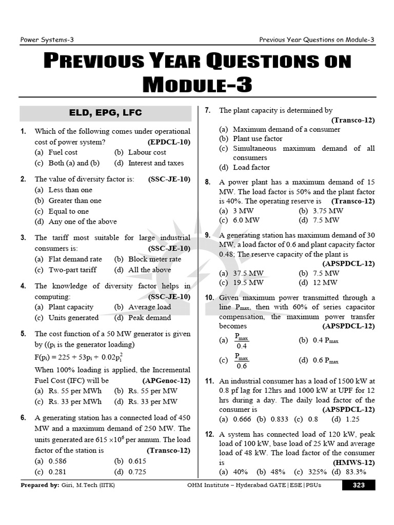 PS_3 PYQ | PDF | Power Station | Photovoltaics