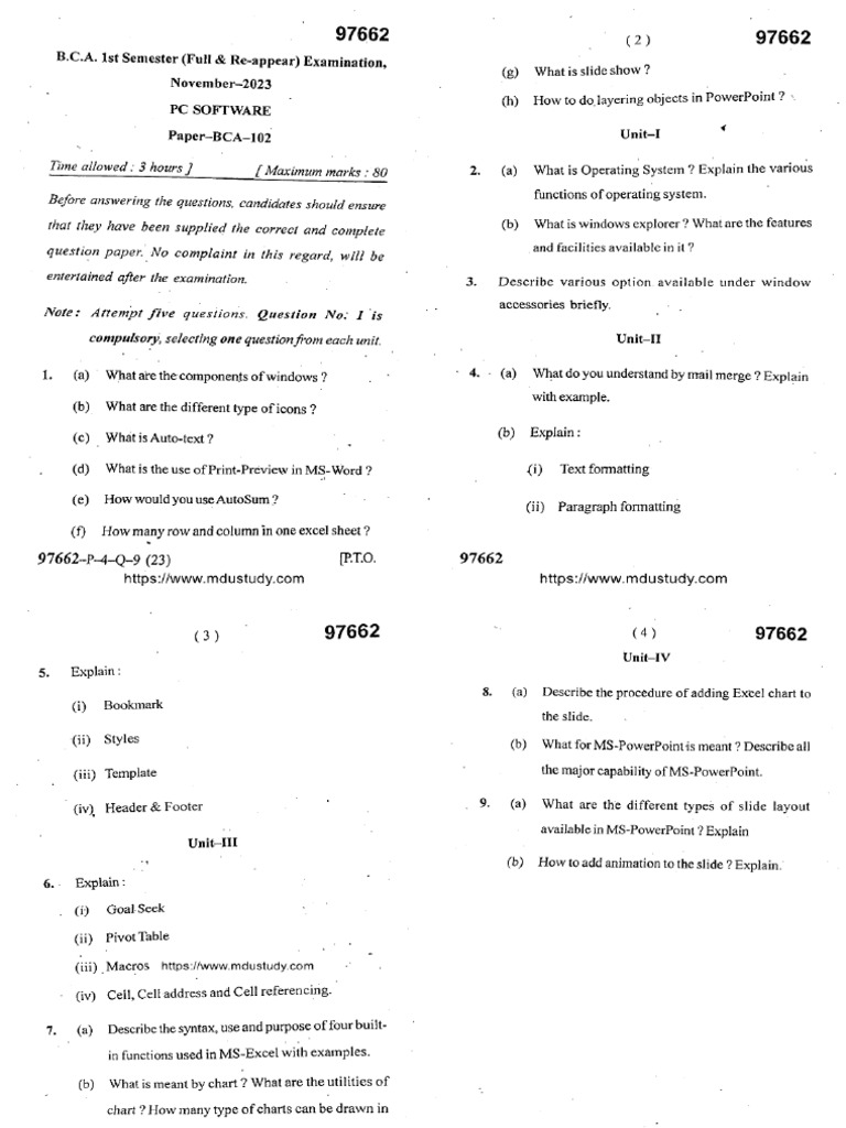 PC Software Pyq 2023 | PDF