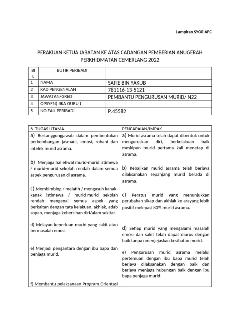 Lampiran SYOR APC | PDF