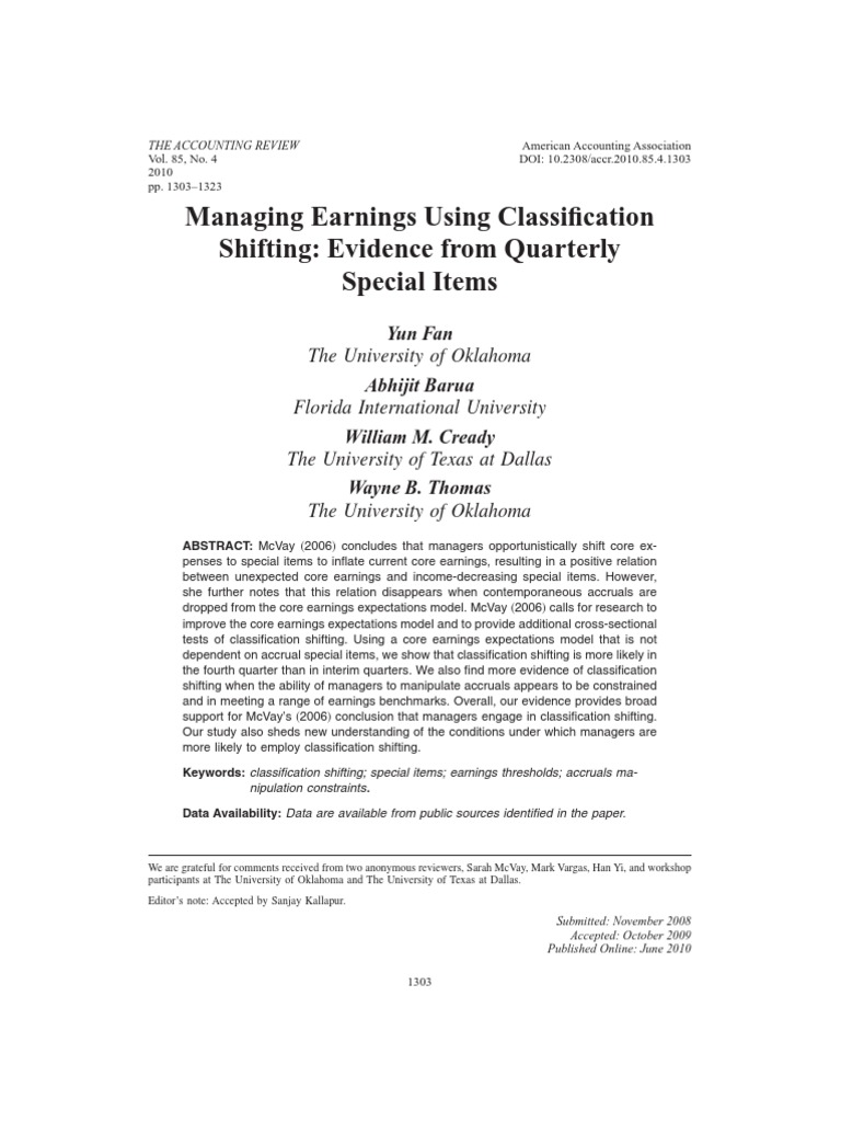 Managing Earnings Using Classification Shifting: Evidence From ...