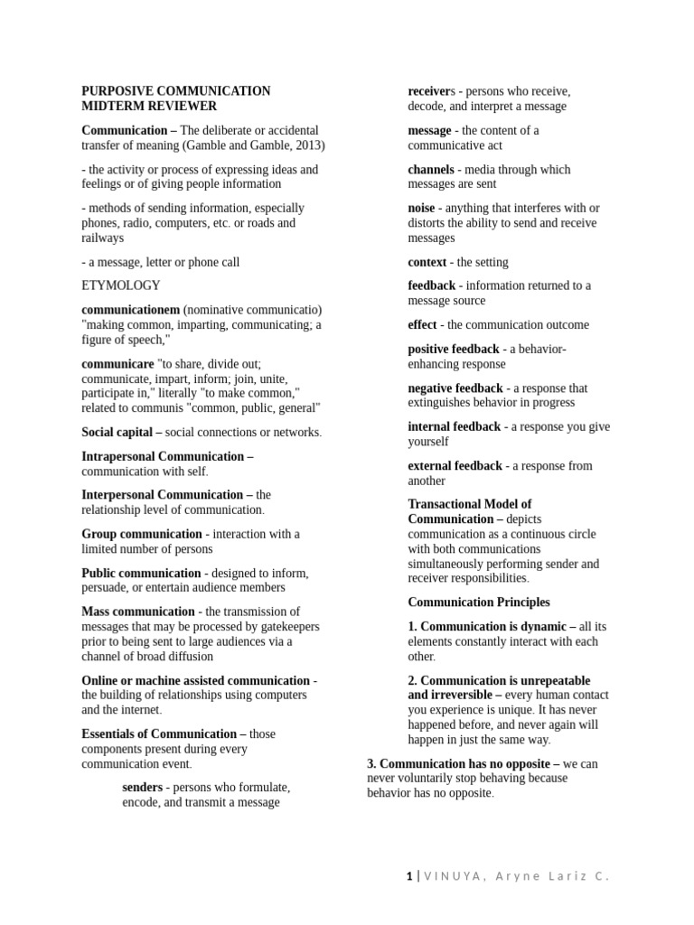 Purposive Communication Midterm Reviewer | PDF | Communication | Subject (Grammar)