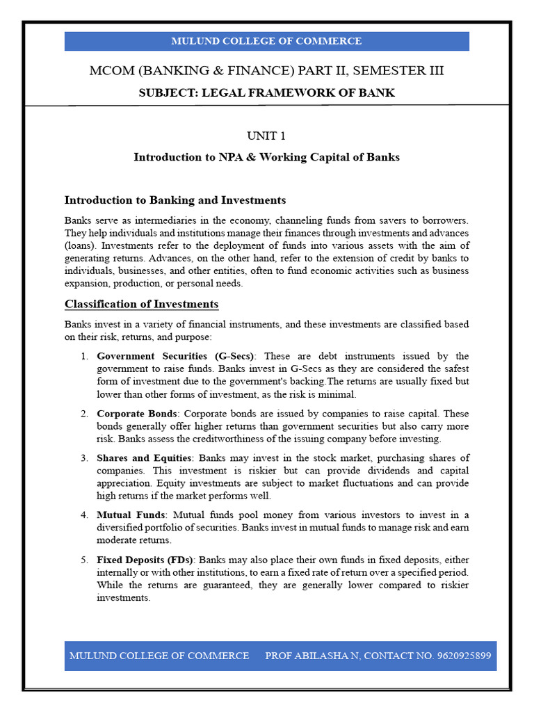 Mcom B&F LFB Unit 1 Prof Abhilasha | PDF | Capital Requirement ...