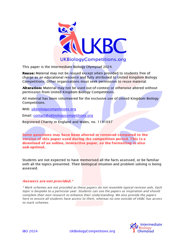 Intermediate Biology Olympiad 2024 2 | PDF | Enzyme Inhibitor | Enzyme