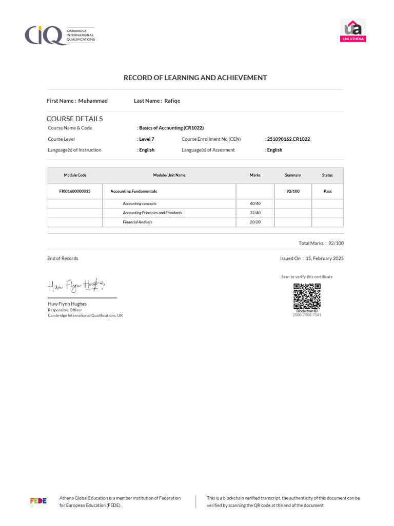 Muhammad CR1022 Transcript | PDF | Accounting