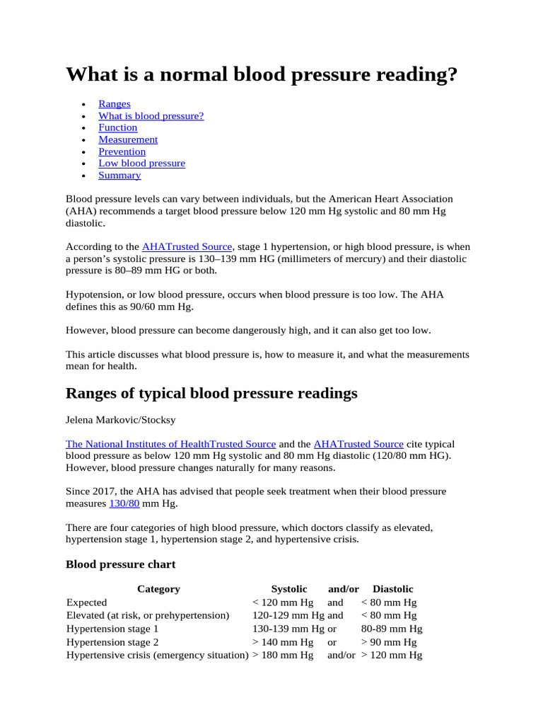 Understanding Normal Blood Pressure Levels | PDF | Blood Pressure ...