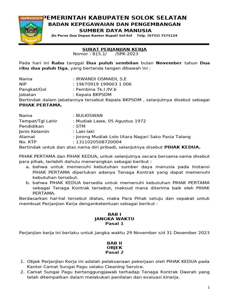 FORMAT SPK TKD An. Bulkiswan-1 | PDF