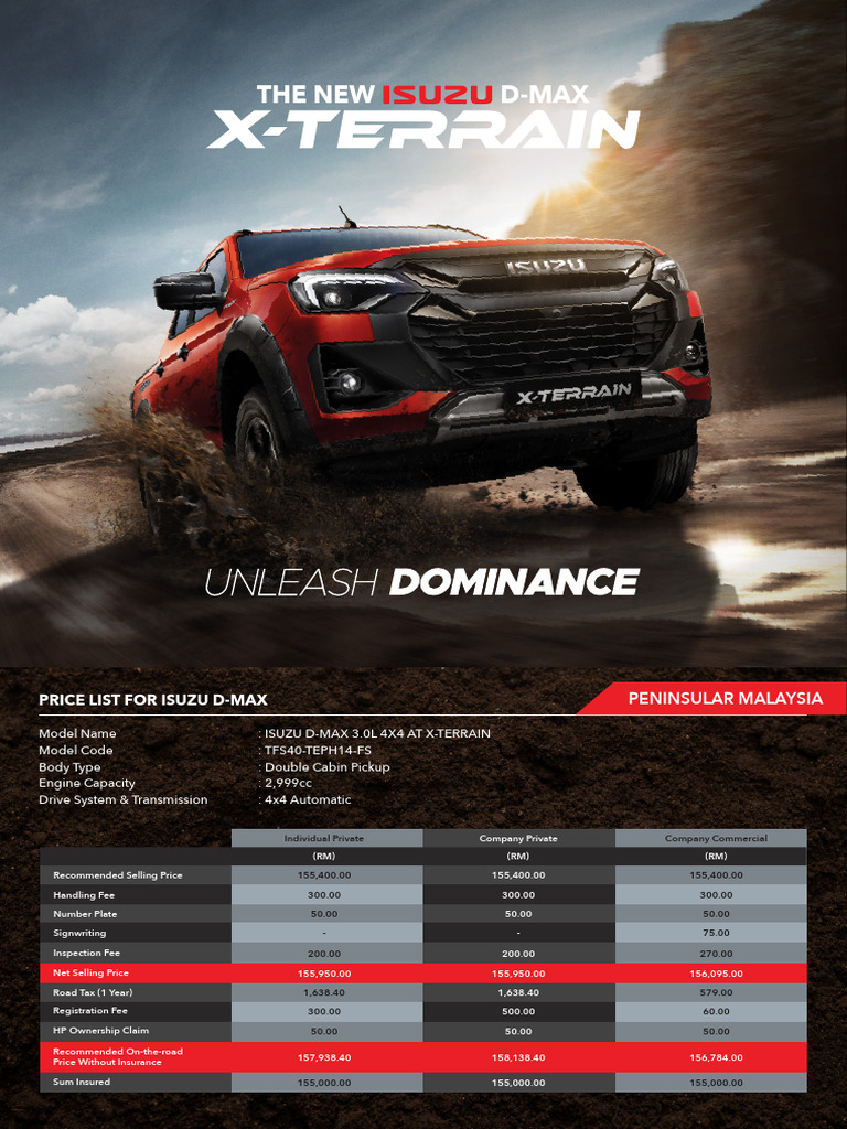 FA-ISUZU-D-MAX-X-Terrain_Digital-Specsheet_A4_PM_hires | PDF | Motor Vehicle | Wheeled Vehicles