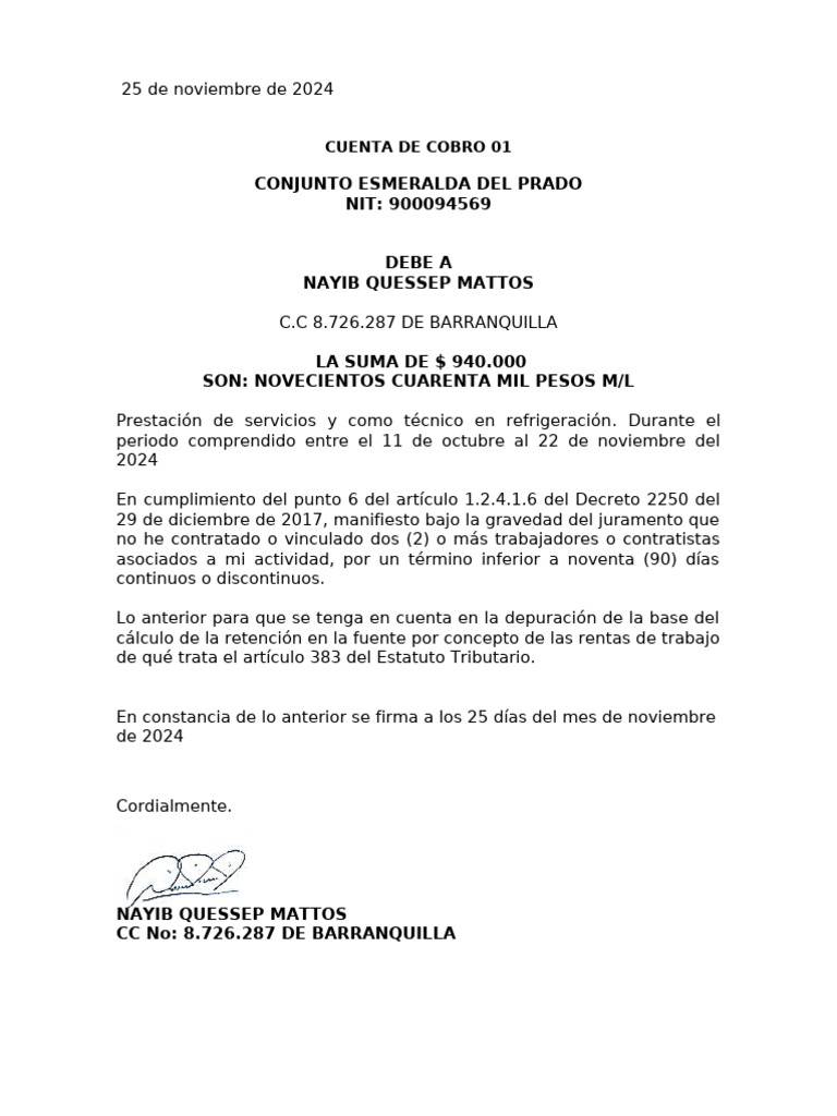 Modelo Cuenta de Cobro | PDF