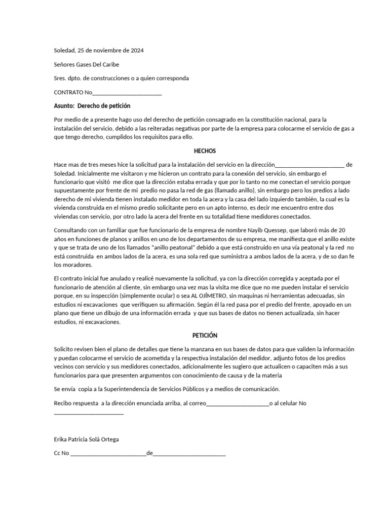 Derecho de Peticio Gases Ericka | PDF
