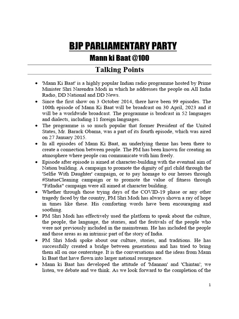 Mann Ki Baat: 100 Episodes Overview | PDF