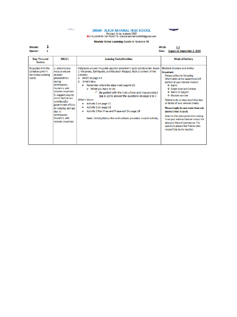 WHLG Science 10 Week 1 2 | PDF